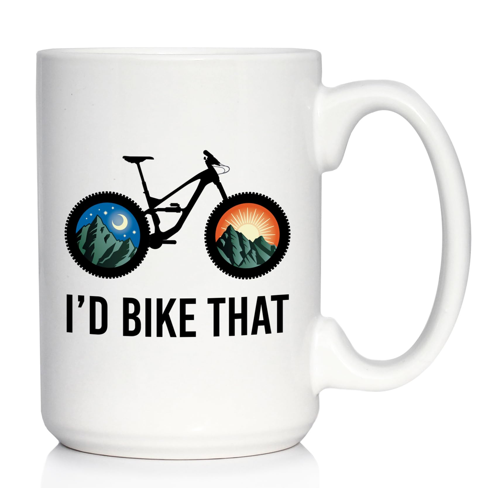 I'd Bike That Coffee Mug - Bicycle Themed Decor and Gifts for Mountain Bikers - Large 15oz White Ceramic Mug