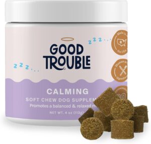 calming dog treats - 90 chews with natural and human-grade ingredients - dog calm supplement to calm anxiety for dogs - effective calming aid for dogs good trouble pets