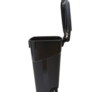 BJCYO 32 Gallon Wheeled Heavy Duty Plastic Garbage Can, Attached Lid, Black