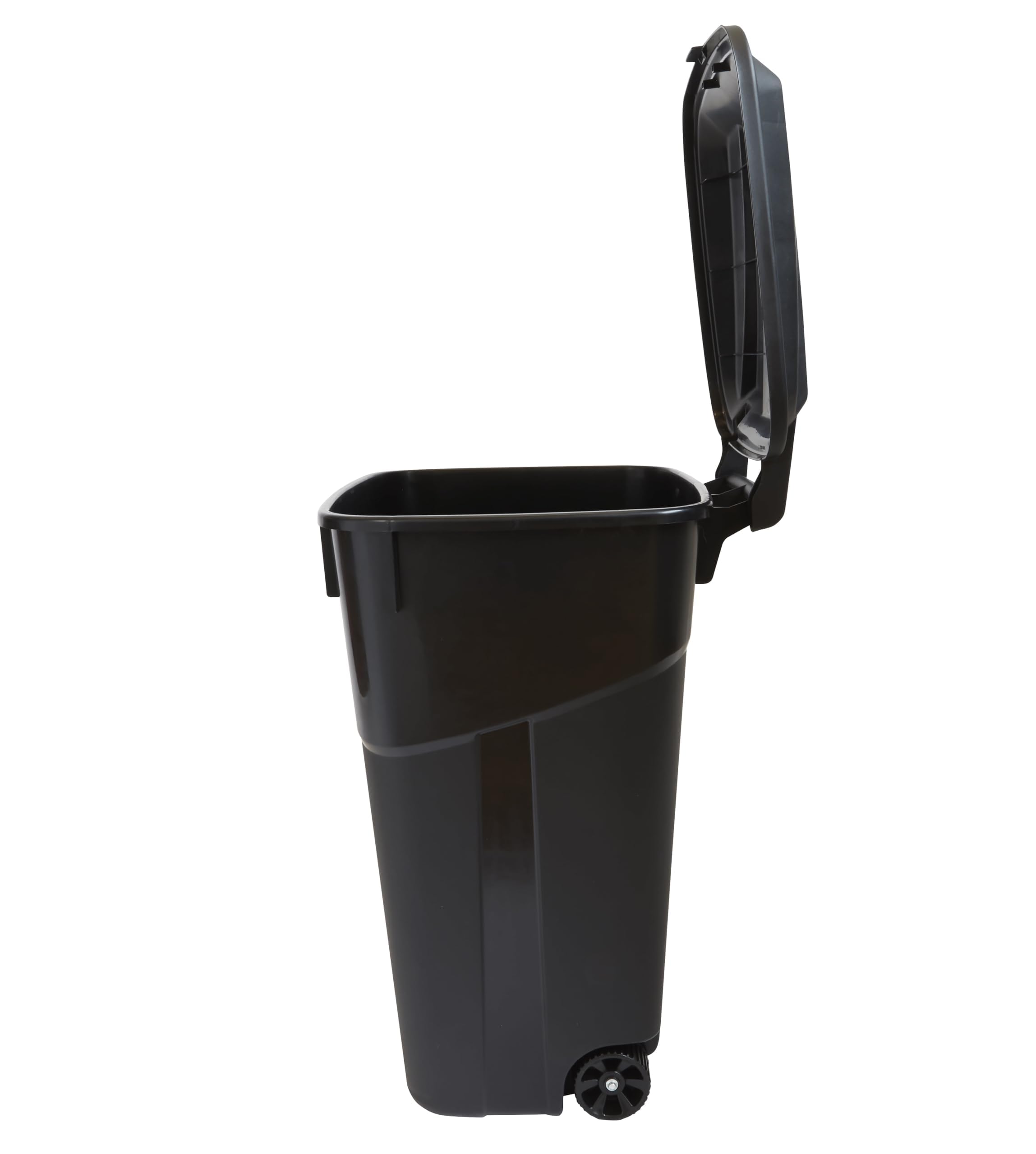 BJCYO 32 Gallon Wheeled Heavy Duty Plastic Garbage Can, Attached Lid, Black