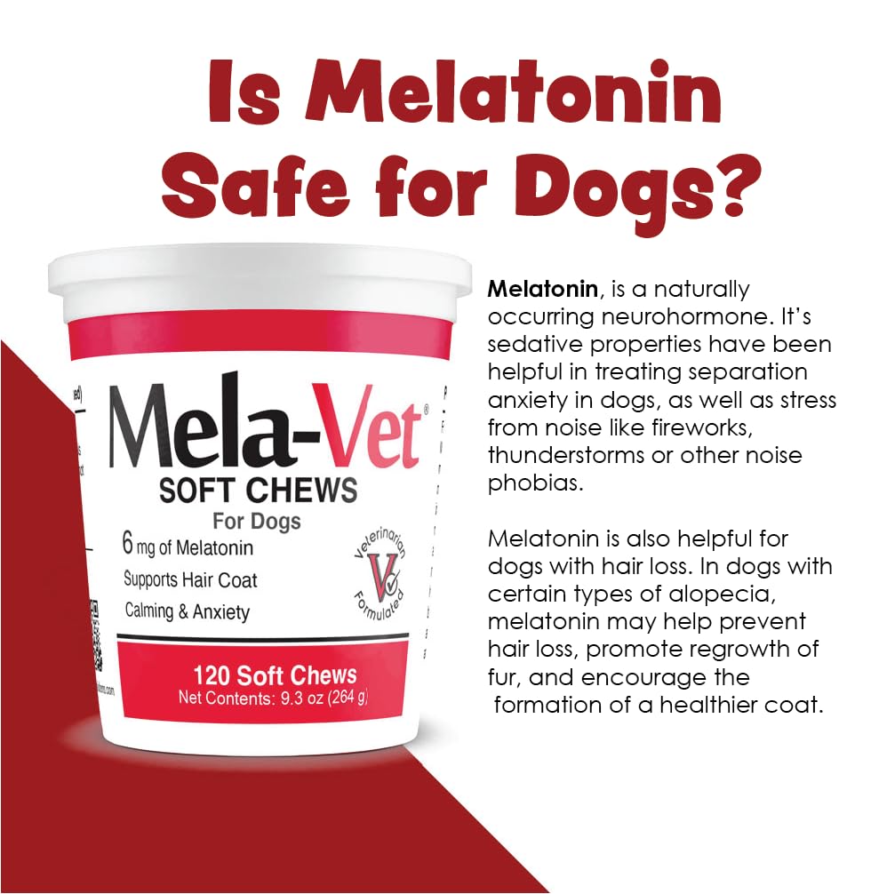 Mela-Vet Melatonin Calming Soft Chews for Dogs, Vet-Formulated to Provide Relaxation & Anxiety Relief, Helps Reduce Stress & Tension-Supports Healthier Skin & Coat.120 Tasty Soft Chews.