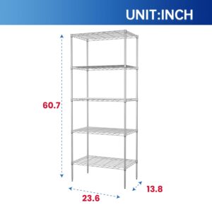 24/7 Shop at Home Nigel Industrial 5 Tier Wire Shelving Rack with Adjustable Shelves and NSF Certified, Metal Storage Shelves for Kitchen, Office, Garage, Basement, Laundry Room, Chrome