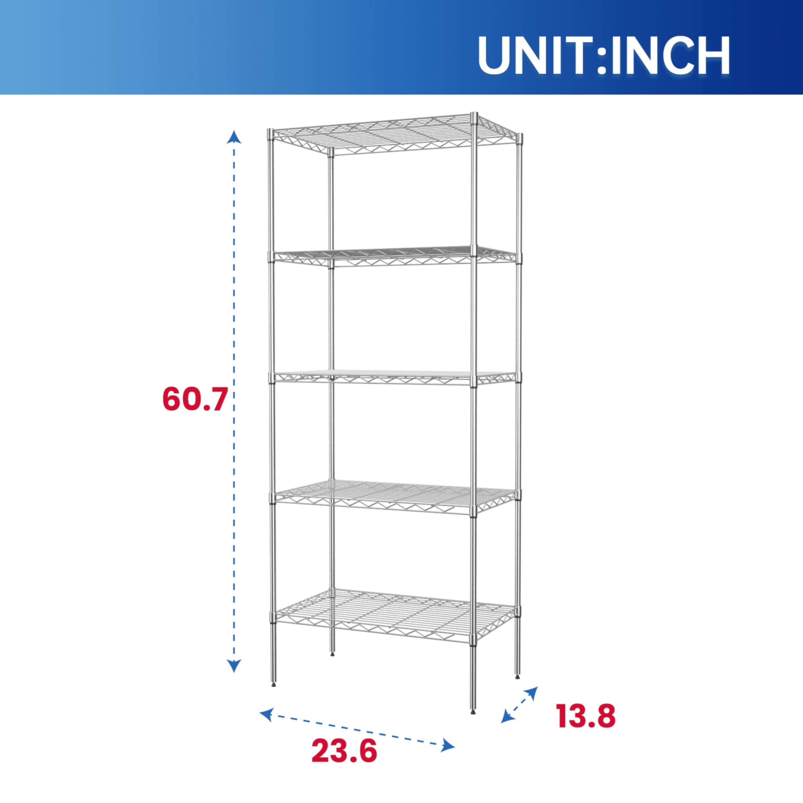 24/7 Shop at Home Nigel Industrial 5 Tier Wire Shelving Rack with Adjustable Shelves and NSF Certified, Metal Storage Shelves for Kitchen, Office, Garage, Basement, Laundry Room, Chrome