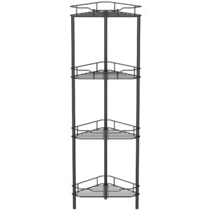 huggiegems 4 tier floor standing corner shower caddy organizer shelf with hooks, bathroom shelves stand rack, black