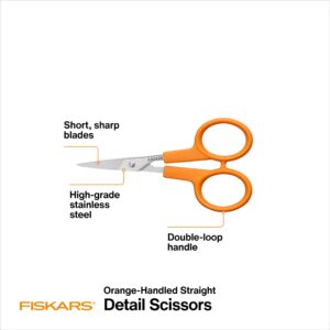 Fiskars Orange-Handled Straight Detail Scissors, Stainless Steel Blades, Ambidextrous Double-loop Handle