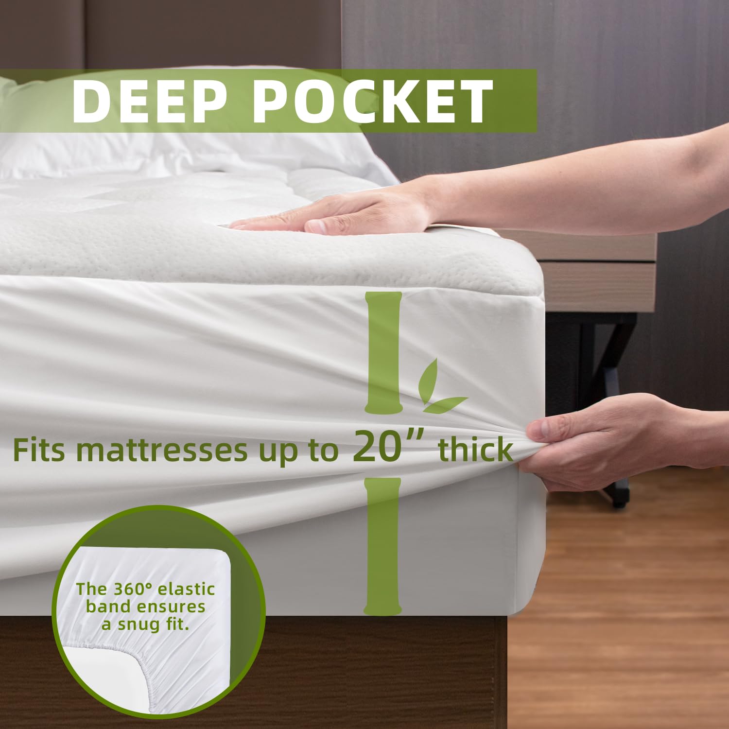 Bamboo Cooling Mattress Topper Full, Mattress Pad Quilted with 600GSM Down Alternative Fill and Comes with a Deep Pocket That Fits Mattresses Up to 20", Ensuring Optimal Comfort (Full, 54" x 75")