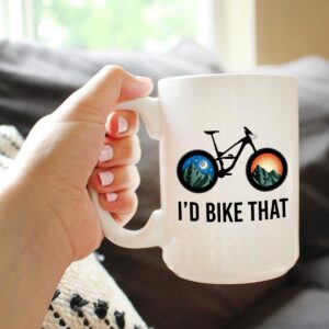 I'd Bike That Coffee Mug - Bicycle Themed Decor and Gifts for Mountain Bikers - Large 15oz White Ceramic Mug