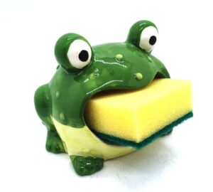 monmob cute ceramic frog sponge holder for kitchen sink 4.7”