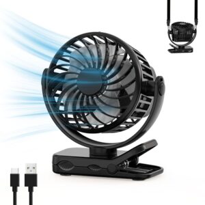 enchantliving portable mini clip on fan,desk fan,neck fan,2.8 inch rechargeable,720 degree rotate,3 speed quiet mini clip fan,small clip on fan ideal for outdoor bedroom office camping travel (black)