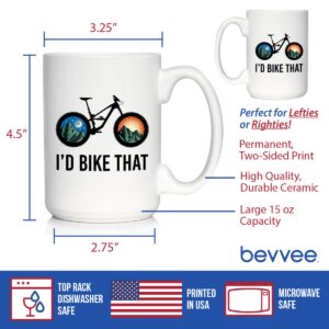 I'd Bike That Coffee Mug - Bicycle Themed Decor and Gifts for Mountain Bikers - Large 15oz White Ceramic Mug