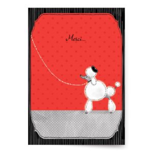 designer greetings french language thank you cards, “merci” glittering poodle (6 cards with envelopes / 6 cartes avec enveloppes)