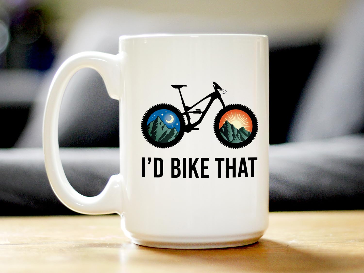 I'd Bike That Coffee Mug - Bicycle Themed Decor and Gifts for Mountain Bikers - Large 15oz White Ceramic Mug