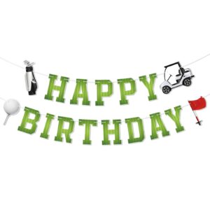 happy birthday banner, golf birthday decorations, green golf sports themed birthday retirement paper banners for kids boys men birthday baby shower party supplies