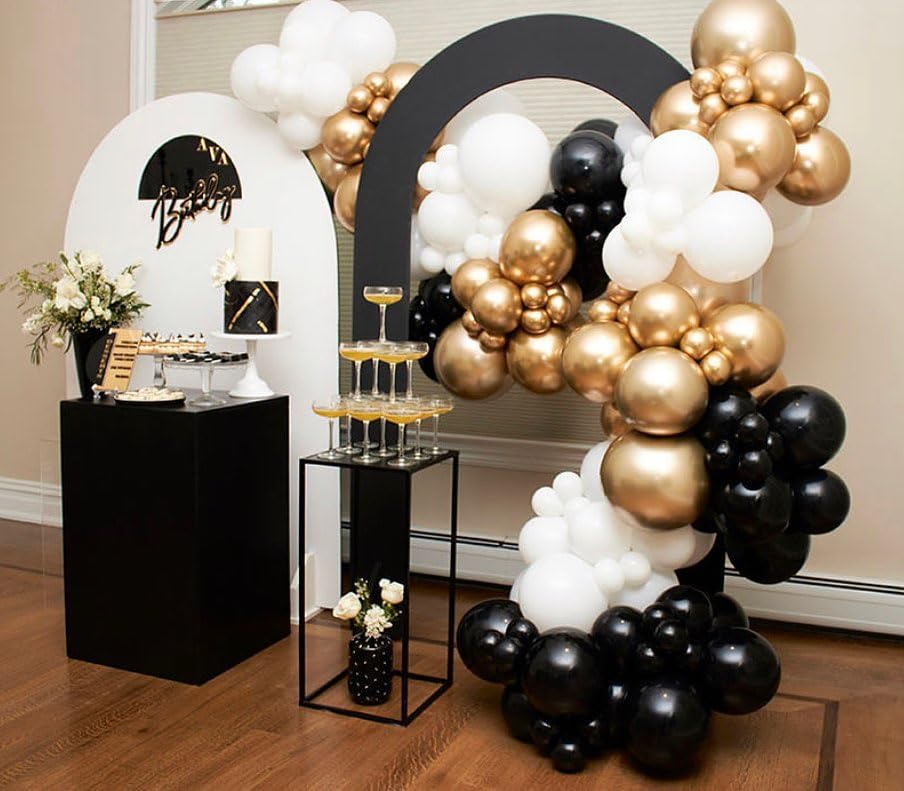 130pcs Black and Gold Balloon Garland Arch Kit, Black White Metallic Gold for 2024 Graduation Birthday Anniversary Wedding Mother's Day Father's Day Engagements Baby Shower Party Decorations