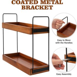 BUMPEXPAND 2 - Tier Acacia Bathroom Organizer Countertop, Storage Wood Corner Bathroom Rack for Vanity Kitchen Under Sink, Tiered Tray Makeup Stand Organizers Office Desk