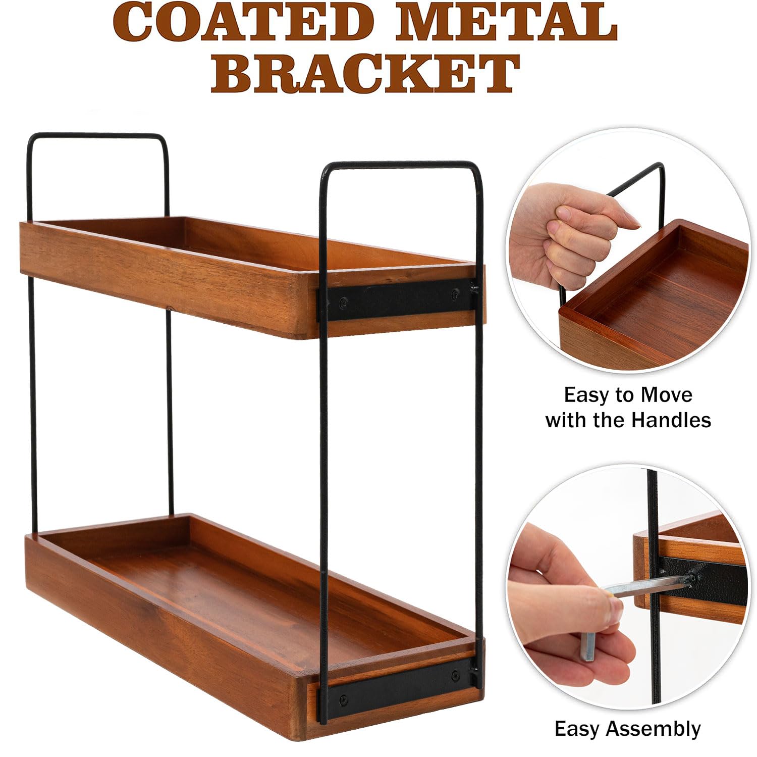 BUMPEXPAND 2 - Tier Acacia Bathroom Organizer Countertop, Storage Wood Corner Bathroom Rack for Vanity Kitchen Under Sink, Tiered Tray Makeup Stand Organizers Office Desk