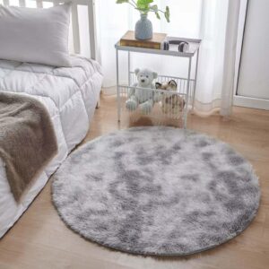 skyweaver round rug for girls bedroom,fluffy circle rug for kids room,furry carpet for teen,shaggy circular rug for nursery room,fuzzy plush rug for dorm,cute room decor tie-dye gray 6.5 * 6.5 ft