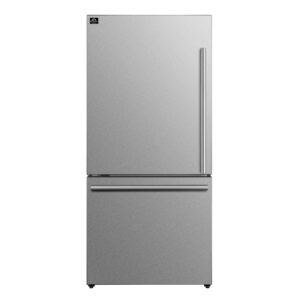 forno 31" milano espresso refrigerator with bottom freezer - 17.2 cu. ft counter depth refrigerator with touch control & led - stainless steel fridge with adjustable door bins and crisper drawer