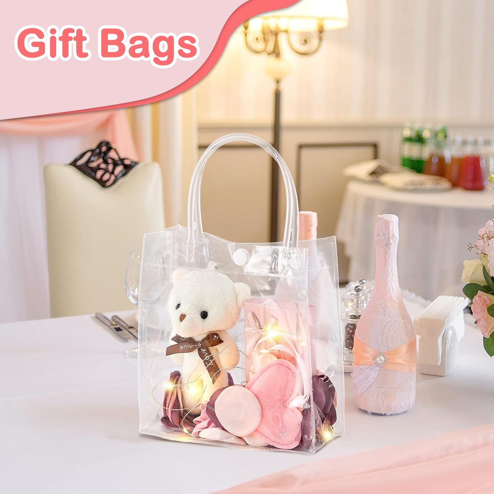 WDSHCR 50 Pcs Clear Gift Bags with Handles Plastic Gift Bags Transparent Reusable Tote Bags Candy Goodie Bags for Mother's Day Boutique Wedding Birthday Baby Shower Party (5.1 x 5.9 x 2.7 Inch)