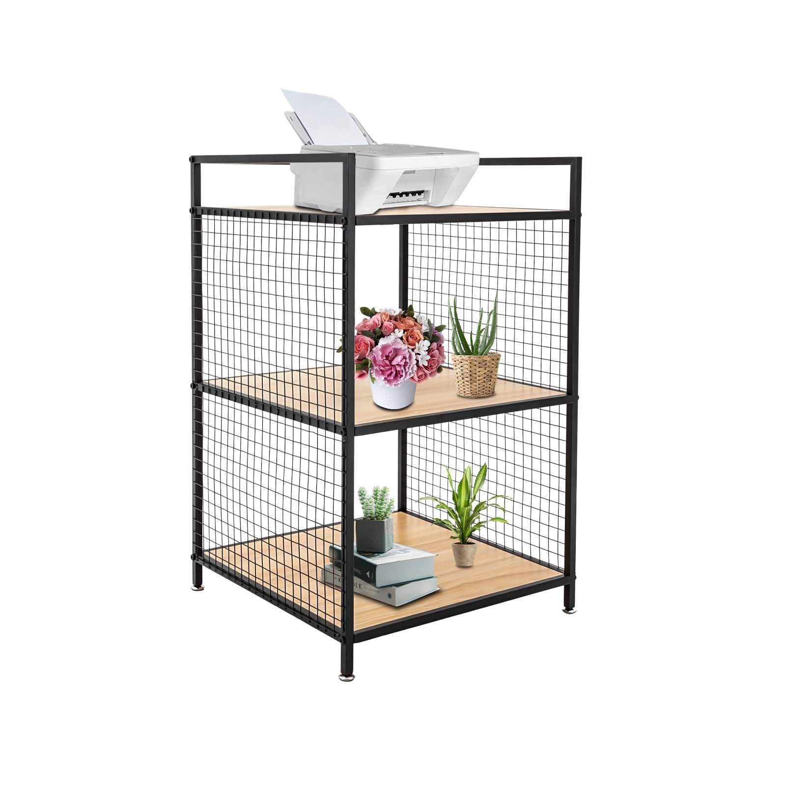 Silencear 3-Tier Heavy Duty Shelving Unit, Small Bookshelf Rustic Wood and Metal Shelving Unit, Wood Storage Shelf with Metal Frame for Living Room, Bedroom, Office, Kitchen, 21.3" x 21.3"x 34.6"