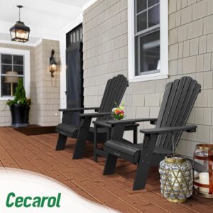 Cecarol Oversized Adirondack Chair Plastic, Outdoor Fire Pit Chair with Cup Holder, Adirondack Patio Chair Weather Resistant for Outside, Porch, Lawn, Garden- AC01, Black(Wood Grain)