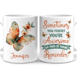 hyturtle personalized butterfly mug - inspirational gifts for women - birthday christmas gifts for butterfly lovers - gifts for mom on mothers day - custom name 11oz white ceramic coffee tea cup