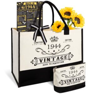 80th birthday gifts for women canvas tote bag travel gear, unique 80 years old birthday gifts for mom wife aunt friends her turning 80, vintage 1944 beach bag & cosmetic bag & back in 1944 poster