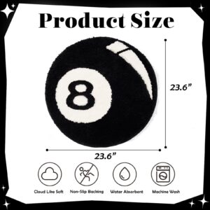 DyeFury 8 Ball Rug W/Specular Highlight, 24" Black and White Hypebeast Accent Rug, Cool Rugs Non-Slip, Trendy Fun Y2K Circle Rug, Aesthetic Alt Room Deocr, Washable Cute Round Rug