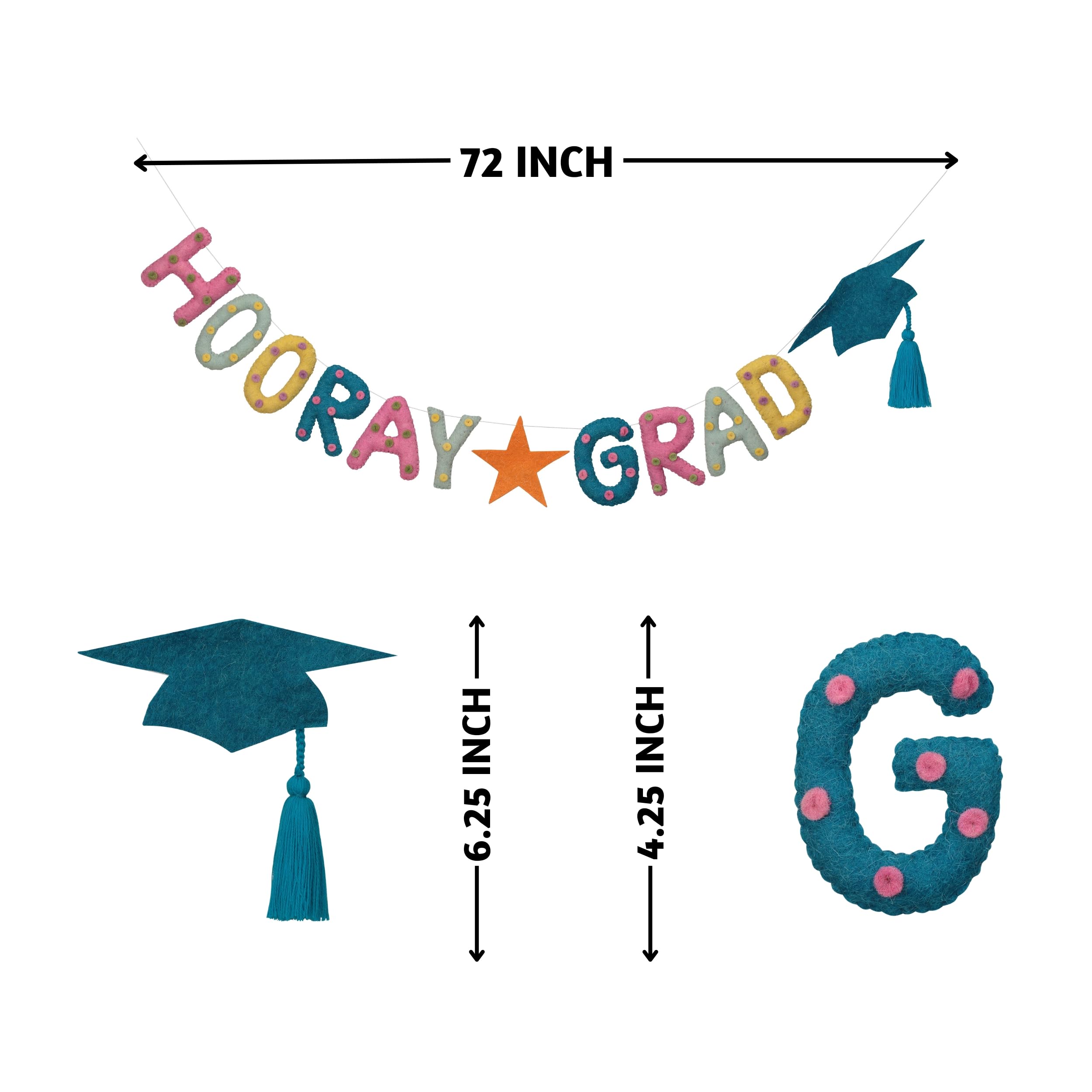 Folkulture Graduation Banner, Congrats Grad Banner for 2024 Graduation Party Decorations, Congratulations Banner for Grad Party Décor, 72" Pre-Strung Garland for Kindergarten, College or High School