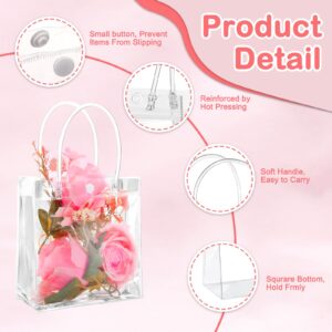 WDSHCR 50 Pcs Clear Gift Bags with Handles Plastic Gift Bags Transparent Reusable Tote Bags Candy Goodie Bags for Mother's Day Boutique Wedding Birthday Baby Shower Party (5.1 x 5.9 x 2.7 Inch)