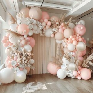 pink white balloon garland double stuffed peach balloons cream beige pastel pink balloon arch kit pearl sand white balloons for girl baby shower birthday wedding anniversary party decoration