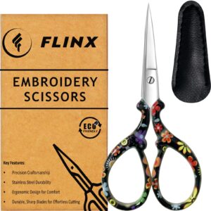 flinx embroidery scissors with cover small sewing scissors crochet scissors small craft scissors sharp for art work yarn scissors, thread scissors for crafting small scissors all purpose mini scissors