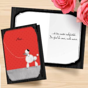 Designer Greetings French Language Thank You Cards, “Merci” Glittering Poodle (6 Cards with Envelopes / 6 cartes avec enveloppes)