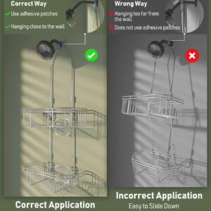 WXCGX Hanging Shower Caddy Over Shower Head Organizer: Height Adjustable Large Bathroom Storage Shelf with Soap Holder - Stainless Rustproof Shower Rack Basket with Hooks for Sponge Razor - Silver