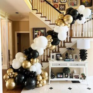 130pcs black and gold balloon garland arch kit, black white metallic gold for 2024 graduation birthday anniversary wedding mother's day father's day engagements baby shower party decorations