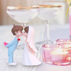 Generic Rustic Cake Topper Miniature Scene Figure Sand Table Decoration Bride And Groom Figurine Wedding Cake Doll Engagement, Blue White