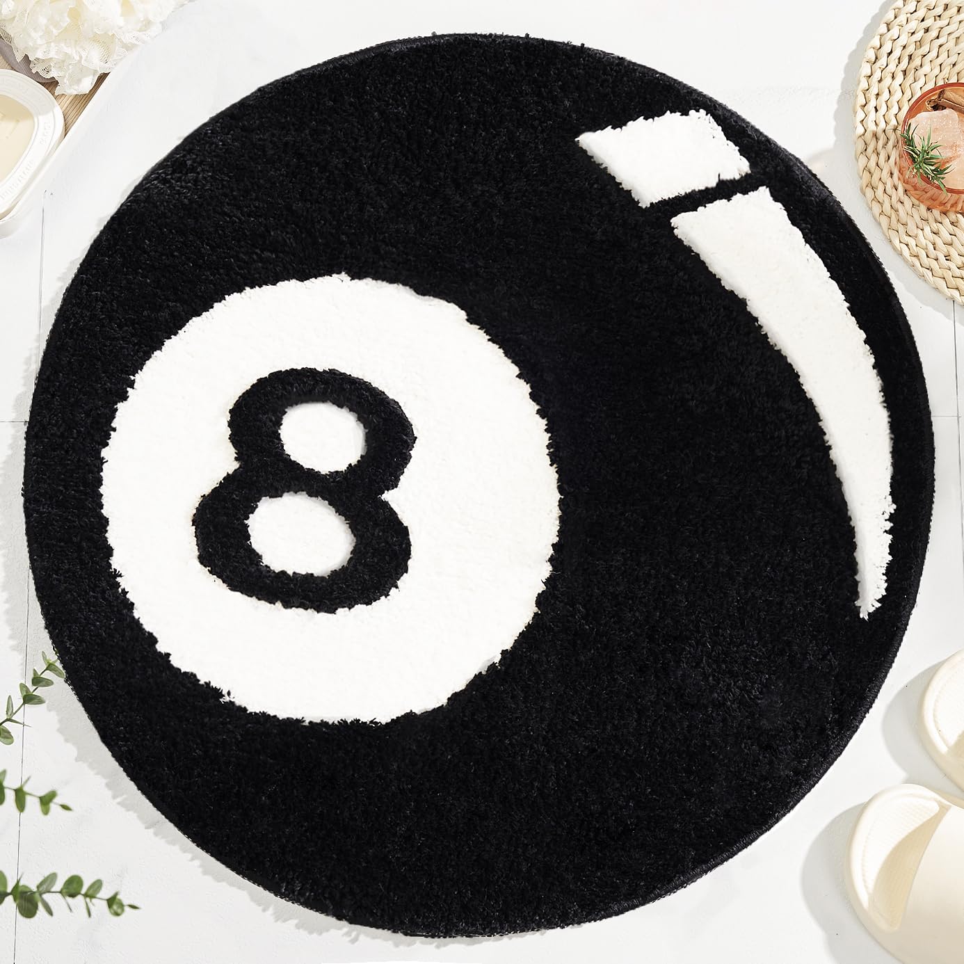 DyeFury 8 Ball Rug W/Specular Highlight, 24" Black and White Hypebeast Accent Rug, Cool Rugs Non-Slip, Trendy Fun Y2K Circle Rug, Aesthetic Alt Room Deocr, Washable Cute Round Rug