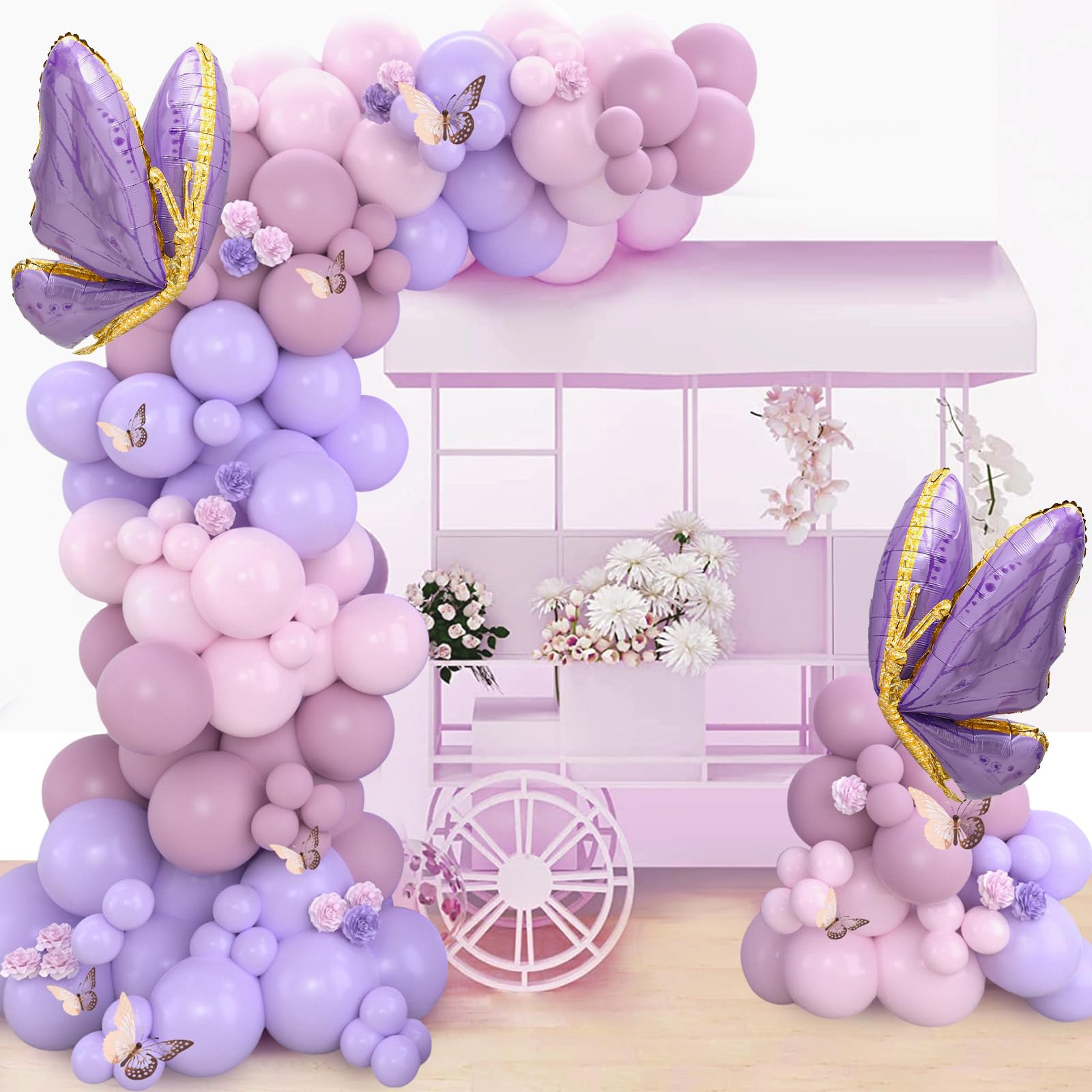 Purple Butterfly Balloon Arch Garland Kit 133pcs Pastel Purple Pink Balloons with 2pcs Butterfly Foil Balloons for Butterfly Birthday Party Decorations Baby Shower Decorations for Girls