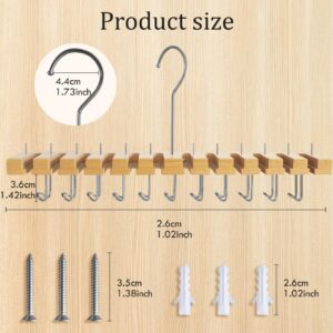 Wooden Belt Hanger for Closet 2-in-1 Wall Mount Belt Organizer Holder for Closet Organizer Storage, Ratchet Belt Rack Closet Accessories with 12 Slots & 11 Hooks