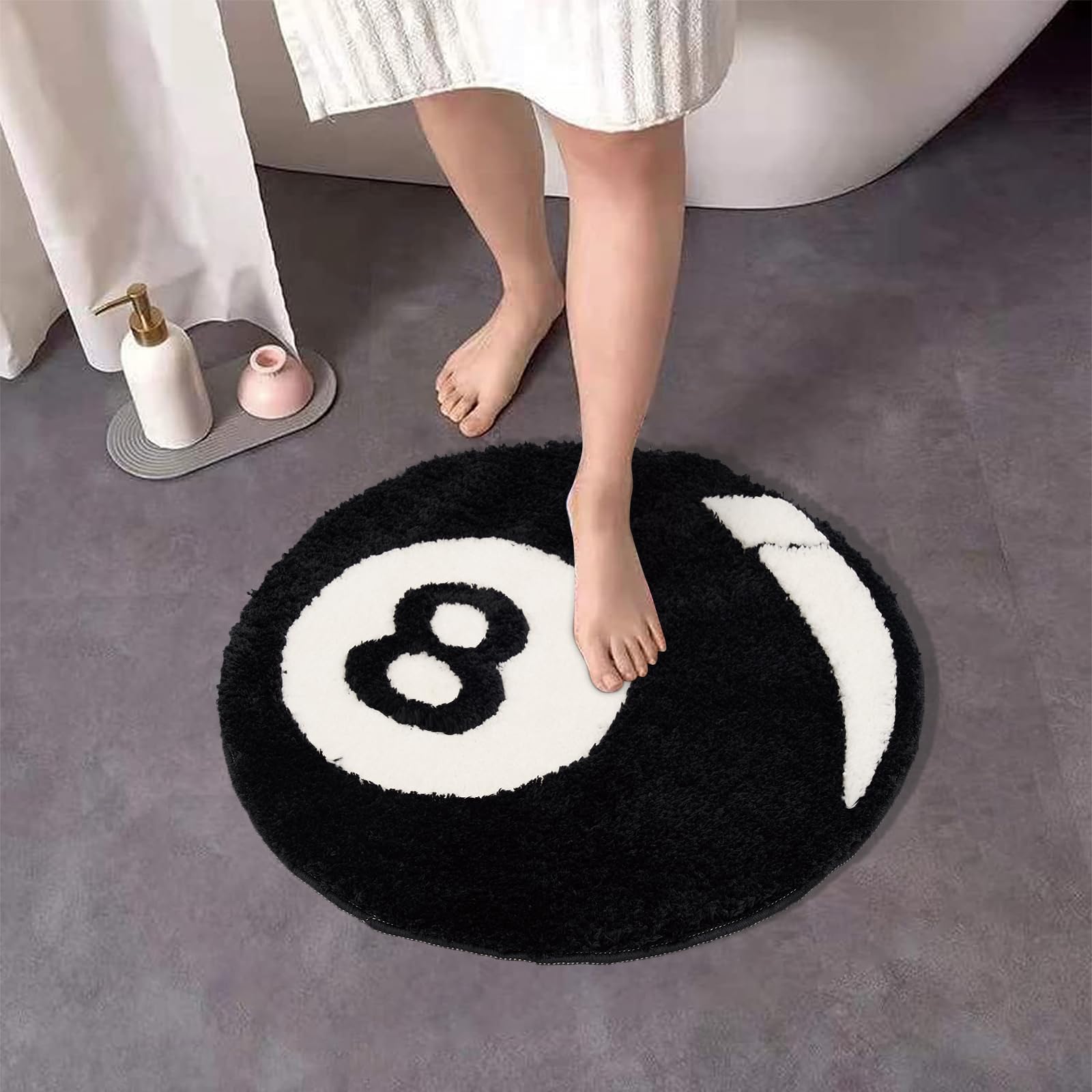 DyeFury 8 Ball Rug W/Specular Highlight, 24" Black and White Hypebeast Accent Rug, Cool Rugs Non-Slip, Trendy Fun Y2K Circle Rug, Aesthetic Alt Room Deocr, Washable Cute Round Rug