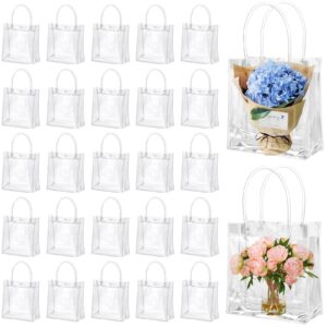 wdshcr 50 pcs clear gift bags with handles plastic gift bags transparent reusable tote bags candy goodie bags for mother's day boutique wedding birthday baby shower party (5.1 x 5.9 x 2.7 inch)