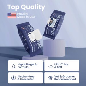 Made in USA Premium Pet Wipes with All Natural Ingredients for Dogs & Cats, Body, Ears, Face, Butt & Paws - 8x8 Inch Large - Unscented, Ultra Thick, Hypoallergenic & Alcohol-Free (1 Pack (100 pcs))