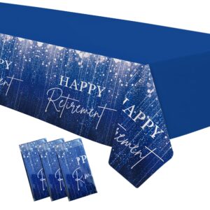 xenorik blue retirement party tablecloth decorations - disposable happy retirement party supplies for men women table cover, retirement table decorations table cloth - 3 pack (54in x 108in)