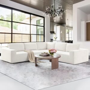 deinppa minimalist style modular sectional sofa, terry cloth fabric l shape cloud couch, sleeper sofa bed for living room, no assembly require-beige