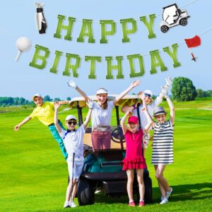 Happy Birthday Banner, Golf Birthday Decorations, Green Golf Sports Themed Birthday Retirement Paper Banners for Kids Boys Men Birthday Baby Shower Party Supplies