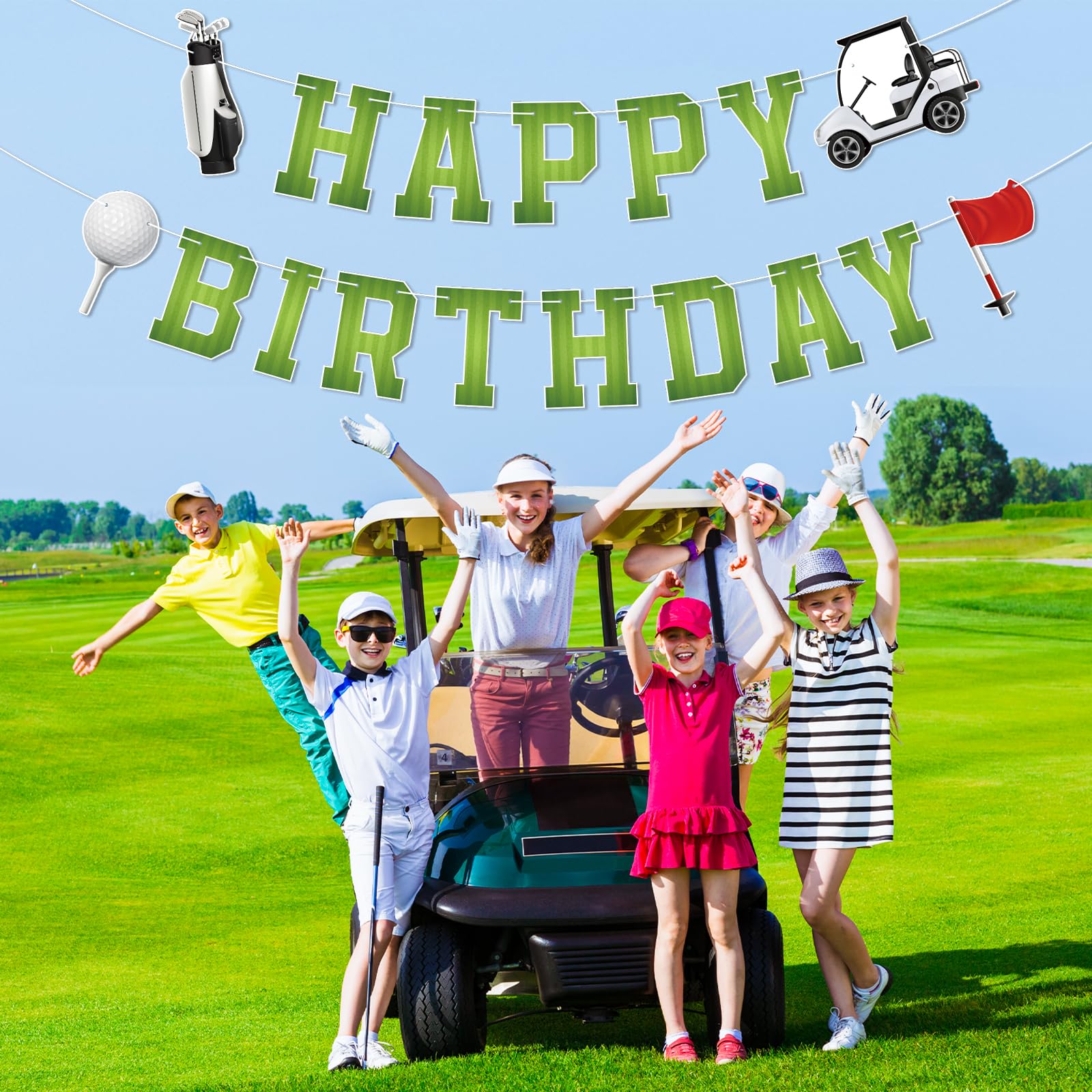 Happy Birthday Banner, Golf Birthday Decorations, Green Golf Sports Themed Birthday Retirement Paper Banners for Kids Boys Men Birthday Baby Shower Party Supplies