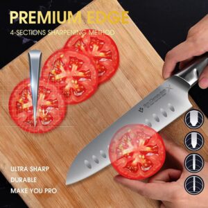 Block Knife Set, 15 PCS German Stainless Steel Sharp Kitchen Knives with Black Acrylic Stand, Professional Chef Knife Set with Steak Knives, Sharpener and Scissors