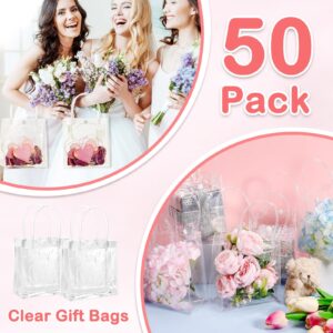 WDSHCR 50 Pcs Clear Gift Bags with Handles Plastic Gift Bags Transparent Reusable Tote Bags Candy Goodie Bags for Mother's Day Boutique Wedding Birthday Baby Shower Party (5.1 x 5.9 x 2.7 Inch)