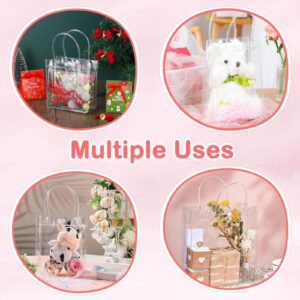 WDSHCR 50 Pcs Clear Gift Bags with Handles Plastic Gift Bags Transparent Reusable Tote Bags Candy Goodie Bags for Mother's Day Boutique Wedding Birthday Baby Shower Party (5.1 x 5.9 x 2.7 Inch)