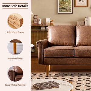 POUUIN Faux Leather 3 Seater Sofa Couches for Living Room,74" Mid Century Modern Deep Seat Sofas & Couches,Breathable Comfy Upholstered Couch for Bedroom Apartment Office (Dark Brown)